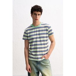 Comfort Fit Rundhalsausschnitt Gestreiftes T-Shirt