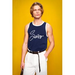 Slim Fit &Auml;rmelloses Rundhals Baumwoll-T-Shirt