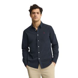 Hemd marineblau mit Crinkle-Effekt im Regular Fit mit Rigby Go Logo