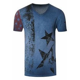 Rusty Neal USA T-Shirt Stars and Stripes V-Ausschnitt im Used Look