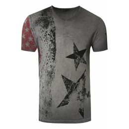 Rusty Neal USA T-Shirt Sterne und Streifen V-Ausschnitt im Used Look