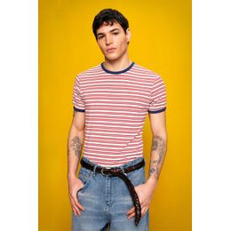 Schmal geschnittenes gestreiftes Kurzarm-T-Shirt