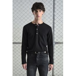 Slim Fit Button-Kragen Langarm-T-Shirt