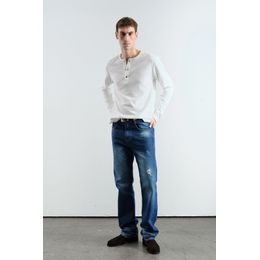 Slim Fit Button-Kragen Langarm-T-Shirt
