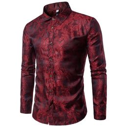 Allthemen Slim Fit Hemd in Kastanienbraun mit besticktem Paisleymuster
