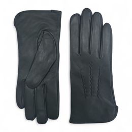 Damen-Autofahrerhandschuhe aus olivgr&uuml;nem italienischem Leder mit weichem Wollfutter und Winter-Ziernahtdesign