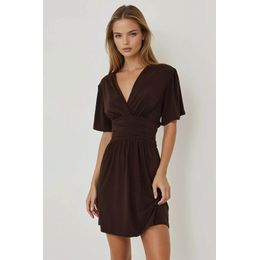 V-Ausschnitt Kurzarm Mini-Kleid