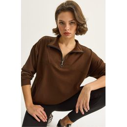 L&auml;ssig geschnittenes Strick-Sweatshirt mit Rei&szlig;verschlusskragen