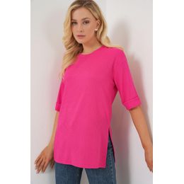 Strukturiertes Rundhals-Kurzarm-T-Shirt