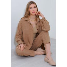 Leinenmischung Langarmshirt und Hosen-Set