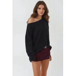 Weicher Texturierter Bootsausschnitt Strickpullover
