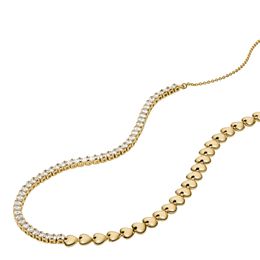 Kette ohne Anh&auml;nger Fossil "Schmuck Geschenk Metall SUTTON Herzen", gelbgoldfarben, kristallwei&szlig;, Halsketten, Damen, Metall, L: 45,5 B: 1mm, mit Zirkonia (synth.), B:1mm