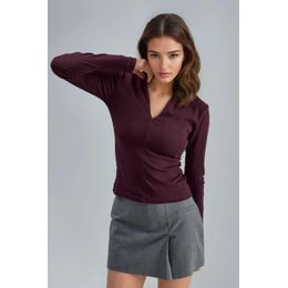 Slim Fit V-Ausschnitt Langarmbluse