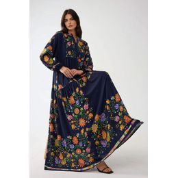 Bedrucktes V-Ausschnitt-Maxikleid mit Knopfdetails