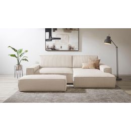 Polsterecke OTTO HOME "SHERWOOD XXL tief, L-Form, Schlaffunktion, Bigsofa, Cord, Leinenoptik", beige (hellbeige), B:284cm H:90cm T:135cm, 100% Polyester, Sofas, stellbar zum Schlafsofa (Krokodilverbinder), Cord, Leinenoptik