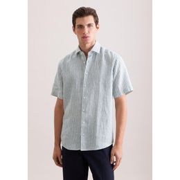 Leinenhemd Seidensticker "Schwarze Rose", Herren, Gr. L (42), normale &Auml;rmell&auml;ngen, waterblau, 100% Leinen, gestreift, regular fit, Hemden, Regular 1/2 Kentkragen Gestreift