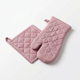 Topfhandschuhe Home Affaire "Handschuh & Topflappen Set Rose", rosa, B:20cm L:20cm, Baumwolle, Topflappen