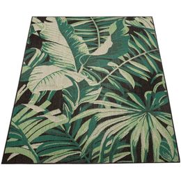 Teppich Paco Home "Ostende 551", schwarz, B:280cm H:4mm L:380cm, Polypropylen, Teppiche, Teppich, Flachgewebe, Motiv Palmenbl&auml;tter, In- und Outdoor geeignet