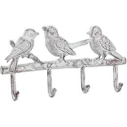 Garderobenhaken AMBIENTE HAUS "Drei Vogel auf Haken aus Gusseisen", wei&szlig;, braun, grau, B:32cm H:17cm T:4cm, Gusseisen, Garderobenhalter, Garderobenhaken
