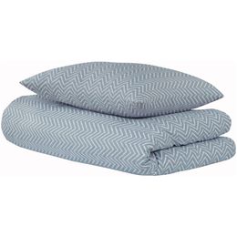 Bettw&auml;sche uncover by Schiesser "Grebur aus weicher Baumwolle mit einem dezenten Zickzackmuster", blau (hellblau), B/L: 155cm x 220cm, 1 Stk., 1 Stk., Renforc&eacute;, B/L: 80cm x 80cm, 2 Stk., Renforc&eacute;, Obermaterial: 100% Baumwolle, Bettw&auml;sche, Bettw&auml;sche, Made in Green