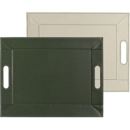Tablett freeform "DUO, 2-farbiges Wendetablett, Tablett und Tisch-Set in einem, wendbar", gr&uuml;n (olivgr&uuml;n, elfenbeinfarben), B:35cm H:0,8cm L:45cm, Kunstleder, Tabletts, mit Doppelfunktion, pflegeleicht und kann platzsparend verstaut werden