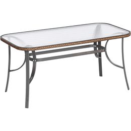 Gartentisch Merxx "&raquo;Roma&laquo;", grau (grau, graphit, farblos), B:80cm H:72,5cm T:150cm, Aluminiumgestell mit Sicherheitsglas und Geflechtrand, Tische, Gartentisch, Aluminiumgestell mit Sicherheitsglas, BxTxH: 80x150x72,5 cm