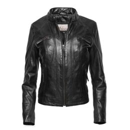 Lederjacke 7eleven "SEFLORA", Damen, Gr. 46, schwarz, Obermaterial: 100% Lammleder LEL. Futter: 100% Polyester PES., slim fit, Jacken, mit Ziern&auml;hten