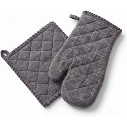 Topfhandschuhe Home Affaire "Handschuh & Topflappen Set Grau", grau, B:20cm L:20cm, Baumwolle, Topflappen