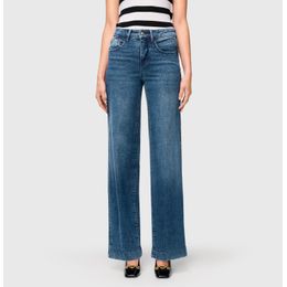 Jerseyhose MAC "Shirt-Hose Palazzo Cropped", Damen, Gr. 34, L&auml;nge 30, blau (classy midblau), Jersey, Obermaterial: 69% Baumwolle, 23% Viskose, 7% Polyester, 1% Elasthan, gerade 7/8-L&auml;nge, Hosen Jerseyhose