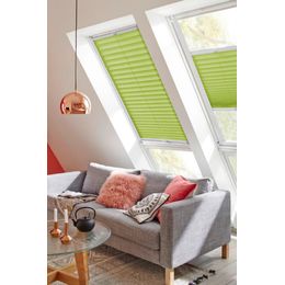 Dachfensterplissee SUNLINES "StartUp Style Crepe", gr&uuml;n (gr&uuml;n, wei&szlig;), B:117,3cm H:141,7cm, Obermaterial: 100% Polyester, Plissees, mit F&uuml;hrungsschienen
