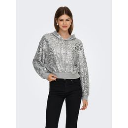 Kapuzensweatshirt Only "ONLJADA L/S SEQUINS HOOD SWT", Damen, Gr. M, light grau melange detail:silber sequins, Sweatware, Obermaterial: 65% Polyester, 35% Baumwolle, Glitzermuster, regular fit, Rippb&uuml;ndchen, Sweatshirts