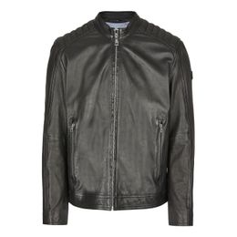 Blouson Bugatti "BUAPOLLO", Herren, Gr. 48, schwarz, Obermaterial: 100% Lammleder LEL. Futter: 100% Baumwolle CO., regular fit, Rundhals, Jacken Blouson, mit Schultersteppung und Rei&szlig;verschl&uuml;ssen