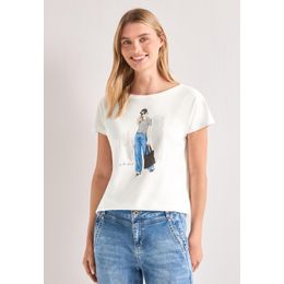 T-Shirt Street One, Damen, Gr. 34, sanftes wei&szlig;, Web, 50% Baumwolle, 50% Modal, bedruckt, normal normal, Rundhals, abgesteppt, Shirts T-Shirt, mit Frontprint