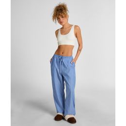 Hunkem&ouml;ller Pyjama HUNKEM&Ouml;LLER "Gestreifte Hose aus gewebter Baumwolle", Damen, Gr. S, blau, 100% Baumwolle, Homewear-Sets Pyjama