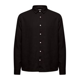!Solid Langarmhemd SOLID "Langarmhemd SDEnea", Herren, Gr. L, N-Gr, schwarz (true schwarz), Obermaterial: 58% Leinen LI. 42% Viskose CV., Hemden