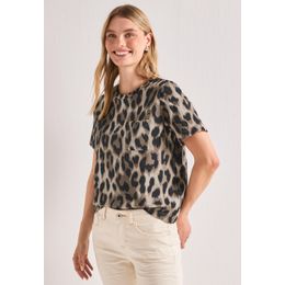 T-Shirt Street One, Damen, Gr. 34, timeless beige, Web, 100% Baumwolle, normal normal, Rundhals, abgesteppt, Shirts T-Shirt, aus reiner Baumwolle