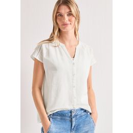 Shirtbluse Street One, Damen, Gr. 34, wei&szlig; (sanftes wei&szlig;), Web, 100% Baumwolle, unifarben, normal normal, Rundhals, abgesteppt, Blusen, aus reiner Baumwolle