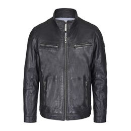 Winterjacke Bugatti "BUFIDELIO", Herren, Gr. 50, schwarz, Obermaterial: 100% Lammleder LEL. Futter: 100% Baumwolle CO., regular fit, Jacken Winterjacke, mit Ziern&auml;hten und Rei&szlig;verschlusstaschen