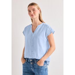 Shirtbluse Street One, Damen, Gr. 34, blau (cashmere blau), Web, 100% Baumwolle, unifarben, normal normal, Rundhals, abgesteppt, Blusen, aus reiner Baumwolle