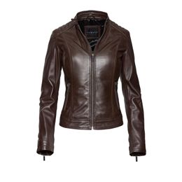 Lederjacke Bugatti "Bugatti Lederjacke", Damen, Gr. 40, d braun, Obermaterial: 100% Lammleder LEL., regular fit, Jacken, mit gesteppter Schulterpartie