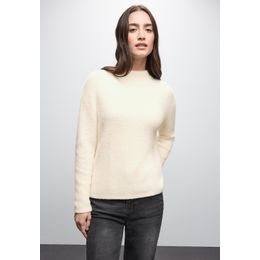 Rundhalspullover Street One, Damen, Gr. 36, beige (soft beige), Web, Obermaterial: 78% Polyamid, 12% Polyacryl, 10% Baumwolle, unifarben, normal h&uuml;ftbedeckend, Rundhals, Pullover Rundhalspullover, in softer Federgarn-Qualit&auml;t
