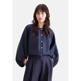 Klassische Bluse Seidensticker, Damen, Gr. XS (34), dunkelblau, 53% Leinen, 34% Lyocell, 13% Polyester, unifarben, regular fit, Rundhals, Blusen Bluse, Tunika Uni