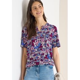 V-Shirt Cecil, Damen, Gr. L (42), deep plum, Web, 100% Baumwolle, gemustert, comfort fit normal, Rundhals, normaler Saum, Shirts, mit Flammgarn