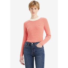 Levi's Strickpullover LEVI'S "RIB SWEATER", Damen, Gr. M (38), rot (vanilla stripe flame), Feinripp, Obermaterial: 51% Polyacryl, 36% Polyester, 13% Polyamid, gestreift, Rundhals, Pullover Strickpullover, mit Batwing Logo