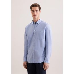 Leinenhemd Seidensticker, Herren, Gr. L (42), normale &Auml;rmell&auml;ngen, blau, 80% Baumwolle, 20% Leinen, unifarben, regular fit, 2-Knopf-Manschette, Hemden, Regular 1/1 Button-Down-Kragen Uni