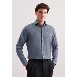 Businesshemd Seidensticker "Schwarze Rose", Herren, Gr. L42, normale &Auml;rmell&auml;ngen, blau (dunkelblau), 100% Baumwolle, Hahnentrittmuster, regular fit, 2-Knopf-Manschette, Hemden, Regular 1/1 Kentkragen Pepita