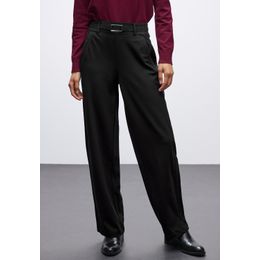 Stoffhose Street One, Damen, Gr. 42, L&auml;nge 30, schwarz, Web, Obermaterial: 61% Viskose, 32% Polyamid, 7% Elasthan. Futter: 100% Polyester, unifarben, regular fit lang, Hosen Stoffhose, mit Gallonstreifen