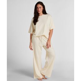 Hunkem&ouml;ller Pyjama HUNKEM&Ouml;LLER "Pyjama Hose Loose", Damen, Gr. L, wei&szlig;, 47% Baumwolle, 47% Viskose, 6% Elasthan, Homewear-Sets Pyjama