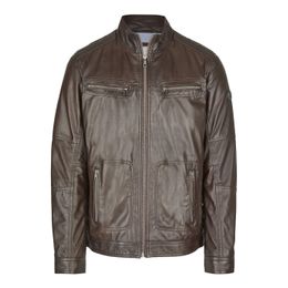 Winterjacke Bugatti "BUFIDELIO", Herren, Gr. 48, braun (dunkelbraun), Obermaterial: 100% Lammleder LEL. Futter: 100% Baumwolle CO., regular fit, Jacken Winterjacke, mit Ziern&auml;hten und Rei&szlig;verschlusstaschen