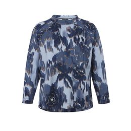 Sweatshirt Via Appia Due "Via Appia Due Sweatshirt", Damen, Gr. 44, bleu multicolor, Obermaterial: 48% Viskose CV. 47% Polyester PES. 5% Elasthan EL., regular fit, ohne Ausschnitt, Sweatshirts Sweatshirt, mit Perlmuttkn&ouml;pfen